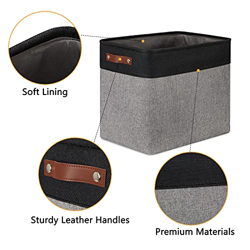 DULLEMELO Collapsible Bundle Baskets 2 Large Baskets 17"x12"x15" + 2 Narrow Baskets 15"x6"x5.5"(Black&Grey)