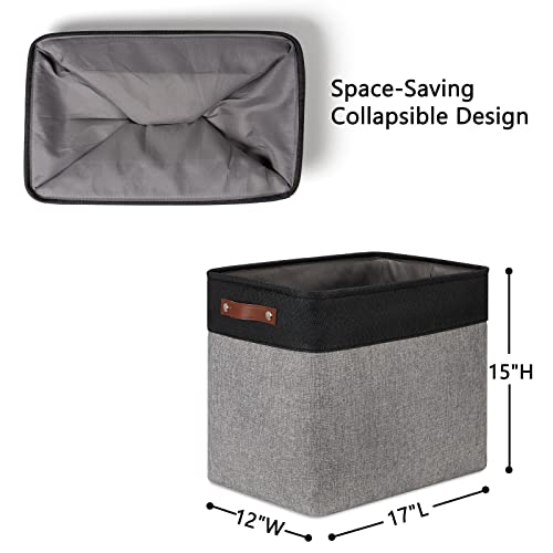DULLEMELO Collapsible Bundle Baskets 2 Large Baskets 17"x12"x15" + 2 Narrow Baskets 15"x6"x5.5"(Black&Grey)