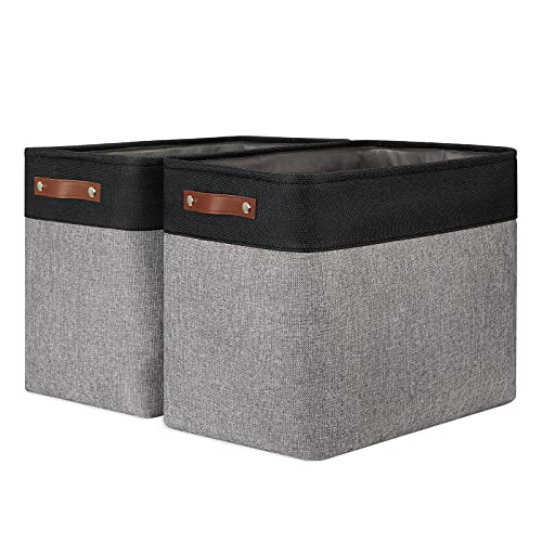 DULLEMELO Collapsible Bundle Baskets 2 Large Baskets 17"x12"x15" + 2 Narrow Baskets 15"x6"x5.5"(Black&Grey)