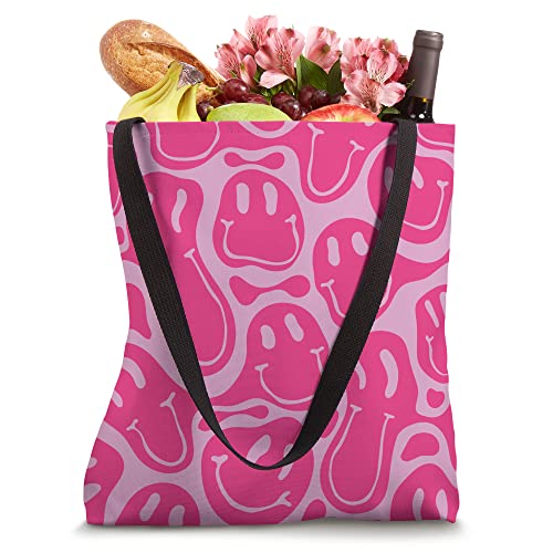 aesthetic trippy pink liquid swirl dripping smile face Tote Bag