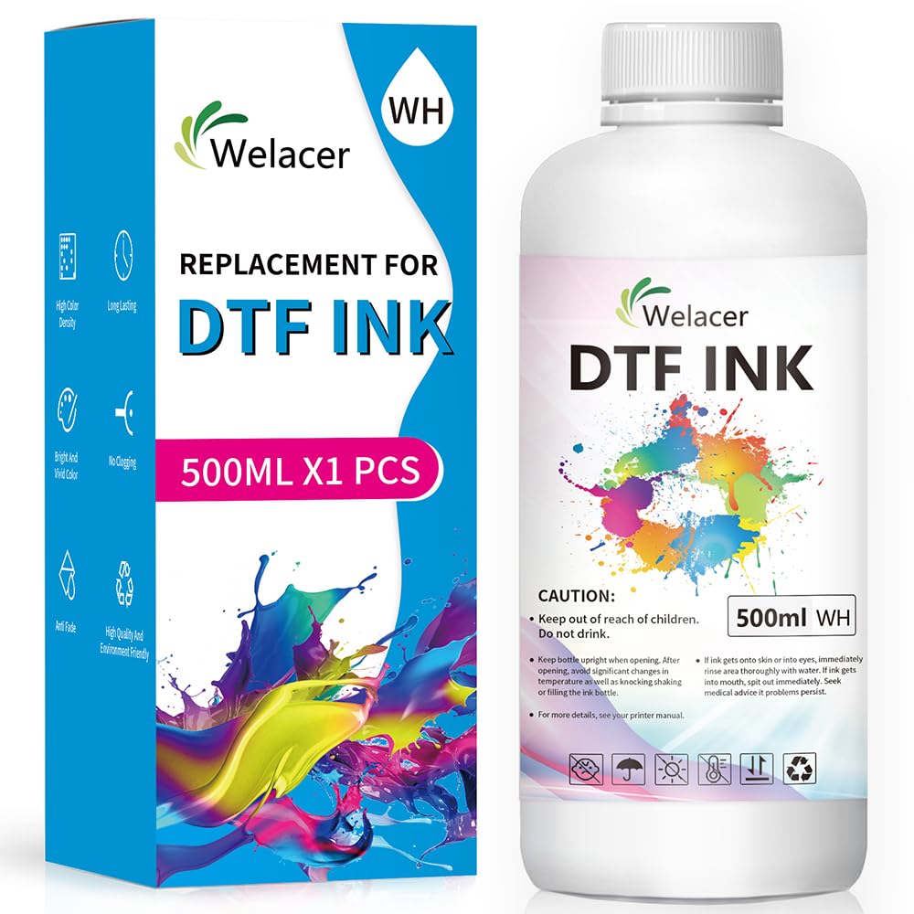 Welacer DTF Ink White 500ml - Premium Heat Transfer Ink Conversion Kit Refill for I3200, XP600, R1390, Epson L1800, ET2800 ET8500 R2400, L800, 1430, P400, P800, XP-15000 All DTF Printers,for DTF Film