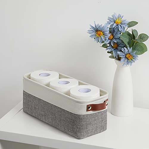 DULLEMELO Collapsible Bundle Baskets 2 Narrow Baskets 15"x6"x5.5" + 4 Cube Baskets 13"x13"x13"(White&Grey)