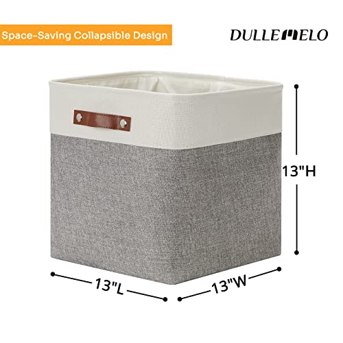 DULLEMELO Collapsible Bundle Baskets 2 Narrow Baskets 15"x6"x5.5" + 4 Cube Baskets 13"x13"x13"(White&Grey)