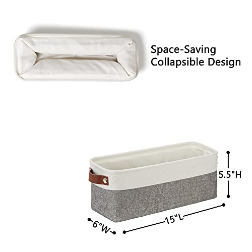 DULLEMELO Collapsible Bundle Baskets 2 Narrow Baskets 15"x6"x5.5" + 4 Cube Baskets 13"x13"x13"(White&Grey)
