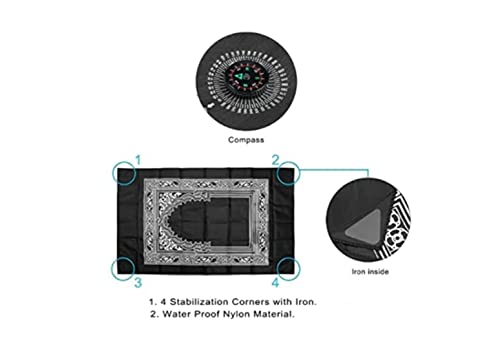 MuslimTravel Prayer Rug with Compass,Pocket Size Praying Mat Best Islamic Gift for Muslim (Dark Green&Black)