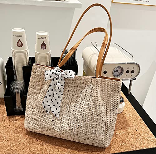 Summer Beach Tote Bag for Women Straw Beach Tote Bow Handbag Hobo Purse for Travel Vocation