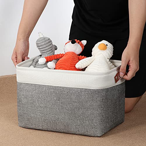 DULLEMELO Collapsible Bundle Baskets 3 Medium Baskets 15"x11"x9.5" + 2 Narrow Baskets 15"x6"x5.5"(White&Grey)