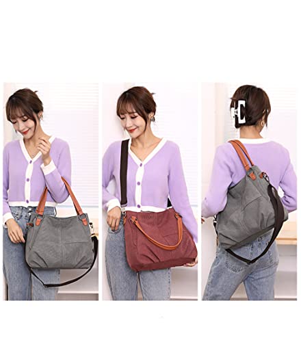 Large Pocket Casual Handbags Canvas Crossbody Bag for Women, Multi Compartment Tote Purse Leather Bags (Black)