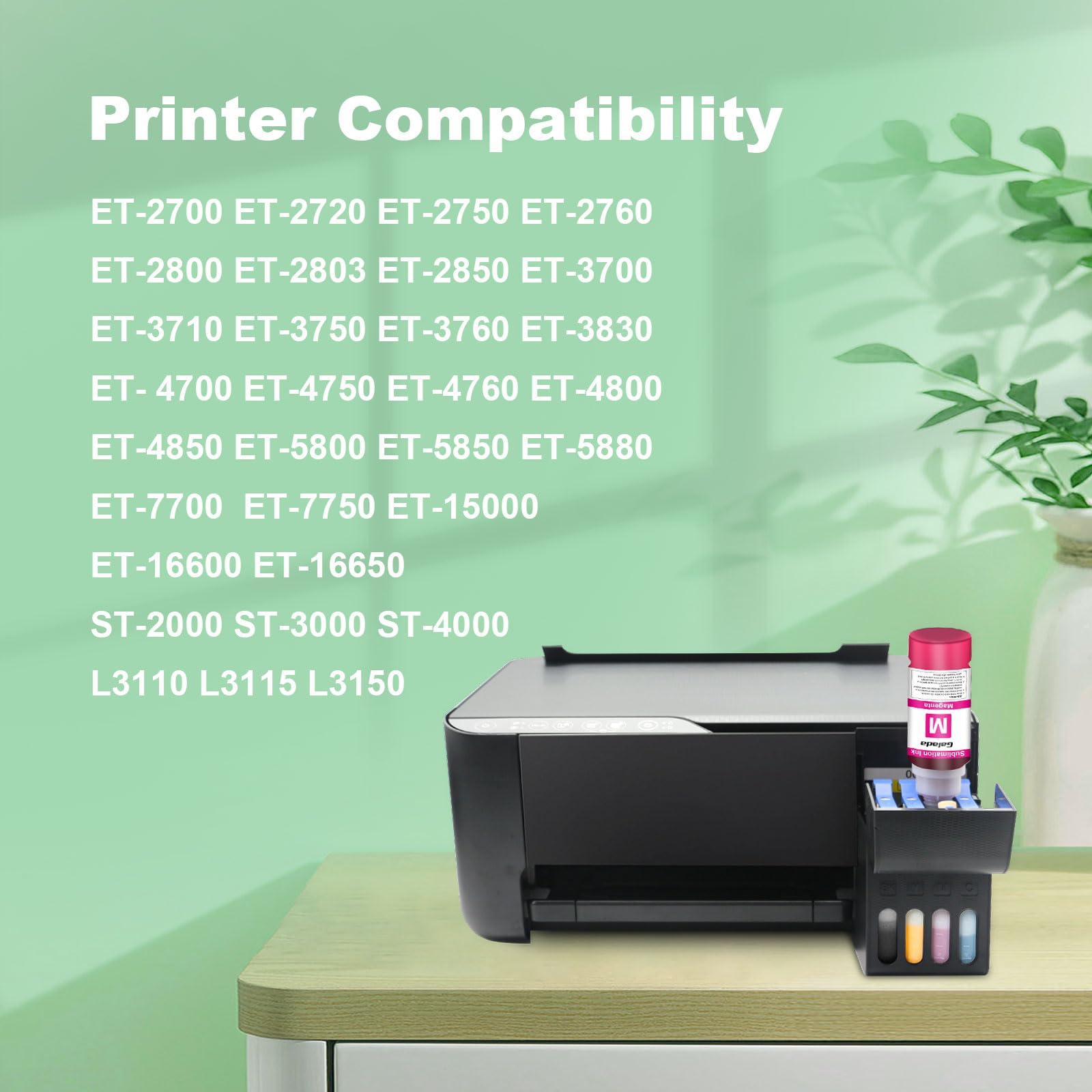Galada Autofill Ink Work with ET-2400 ET-2720 ET-2760 ET-2850 ET-7720 ET-15000 Anti-UV/ICC Free