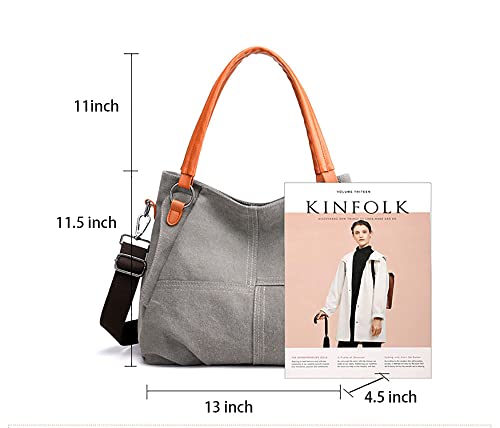 Large Pocket Casual Handbags Canvas Crossbody Bag for Women, Multi Compartment Tote Purse Leather Bags (Black)