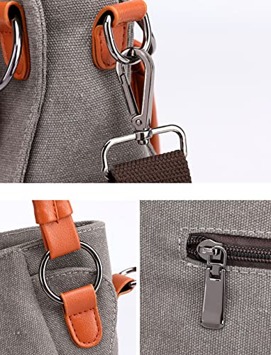 Large Pocket Casual Handbags Canvas Crossbody Bag for Women, Multi Compartment Tote Purse Leather Bags (Black)