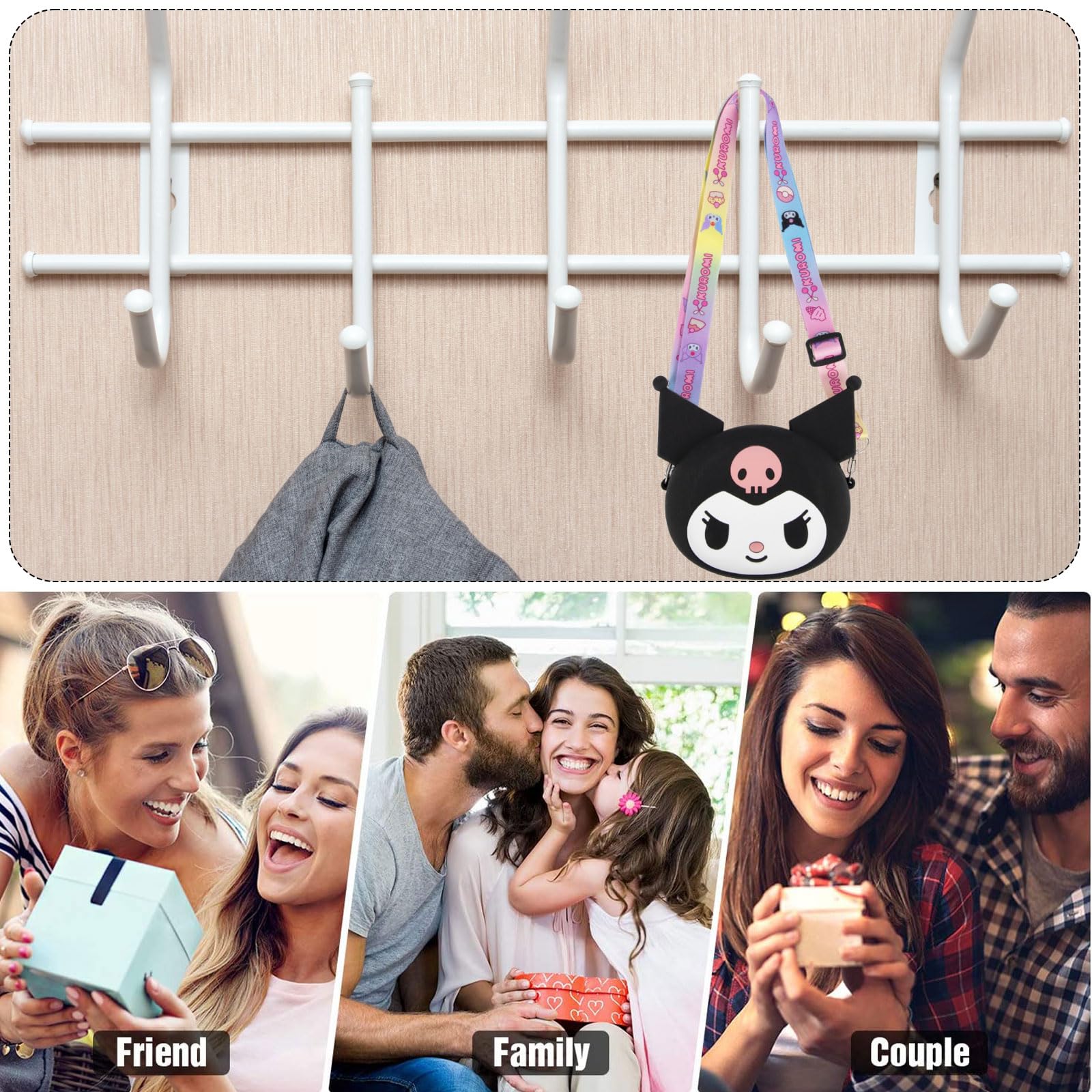 Kawaii Crossbody Bag - Black Rabbit Anime Purse Cute Coin Purse with Adjustable Shoulder Strap,Mini Black Wallet for Valentine's Day Birthday Gift