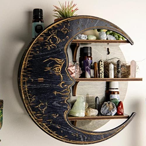 HAOYOUJIA Moon Crystal Shelf Moon Crystal Shelf Shelf Wood Craft Wooden Moon Shelf Designed for Crystal Moon Shelf (Purple)