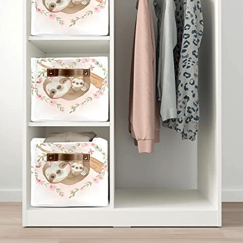 Personalized Sloth Love Mom Storage Basket Bin with Name Large Storage Cube Box with Handles for Home Office Bedroom Closet Shelves(1 Pack)