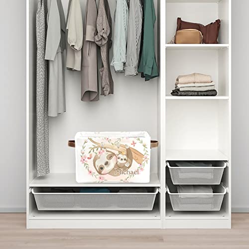 Personalized Sloth Love Mom Storage Basket Bin with Name Large Storage Cube Box with Handles for Home Office Bedroom Closet Shelves(1 Pack)