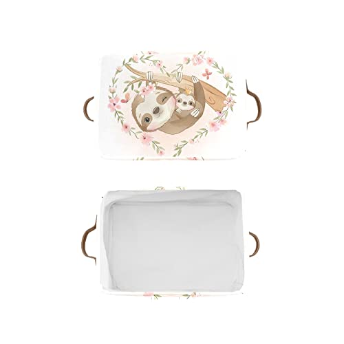 Personalized Sloth Love Mom Storage Basket Bin with Name Large Storage Cube Box with Handles for Home Office Bedroom Closet Shelves(1 Pack)