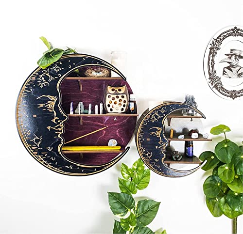 HAOYOUJIA Moon Crystal Shelf Moon Crystal Shelf Shelf Wood Craft Wooden Moon Shelf Designed for Crystal Moon Shelf (Purple)