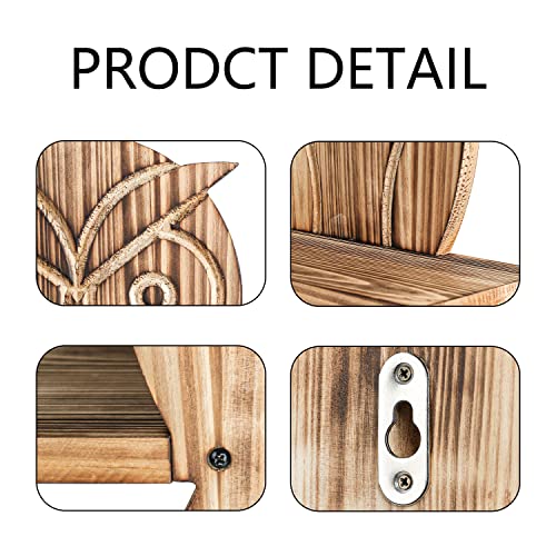ALONLIENGU Floating Shelves Wall Mounted, Wood Hanging Shelf for Bedroom Living Room Bathroom Kitchen, Owl Animal Shape (Torched Wood)