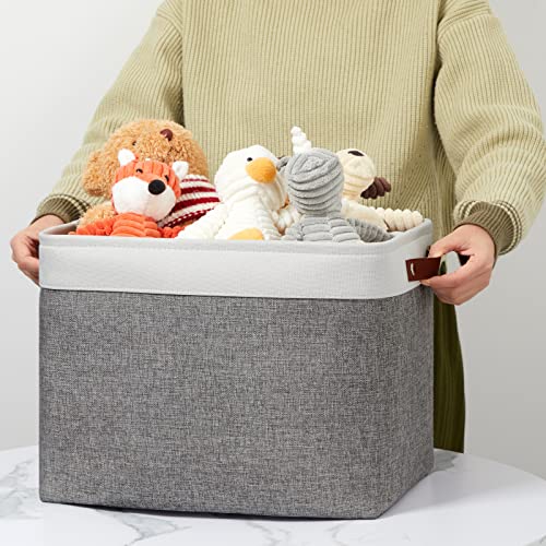DULLEMELO Collapsible Bundle Baskets 3 Medium Baskets 15"x11"x9.5" + 2 Large Baskets 16"x12"x12"(White&Grey)