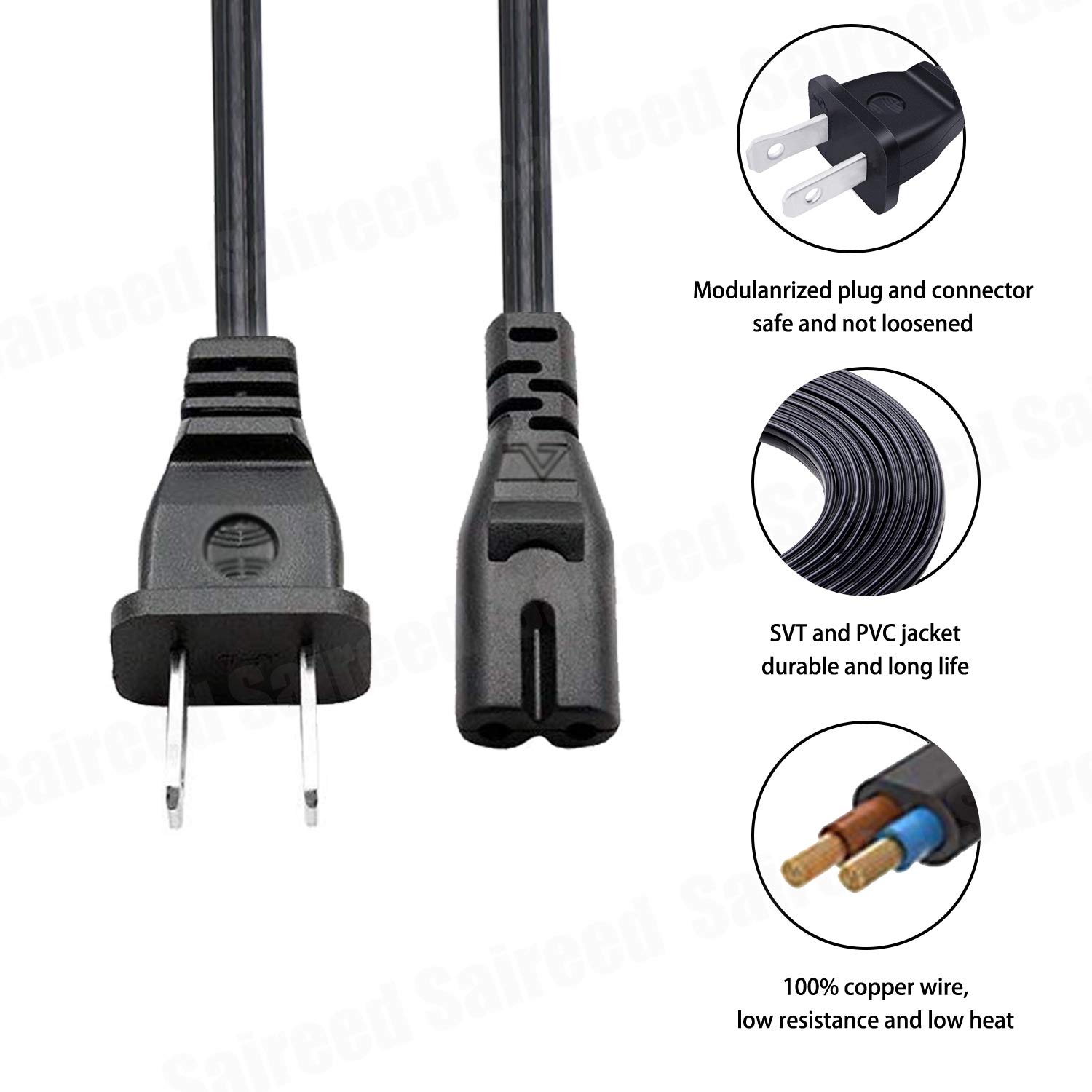 Power Cord Replacement for Epson Expression Premium XP-7100 XP-6100 Home XP-2100 XP5100 XP-4100 XP-340 XP-446 XP-440 Photo HD XP15000 XP-970 Printer AC 12ft 2 Prong Power Cord IEC C7 Cable