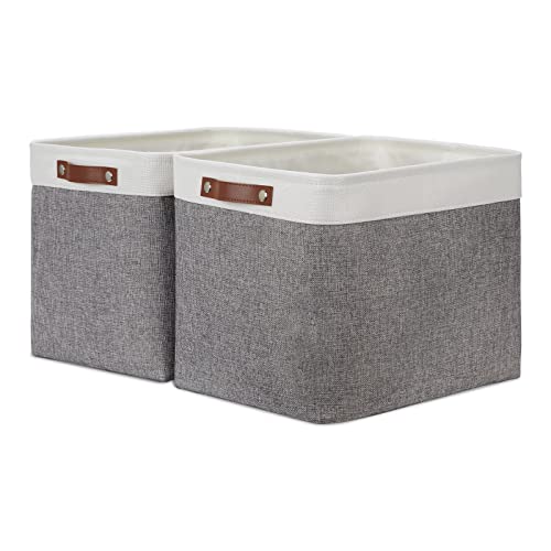 DULLEMELO Collapsible Bundle Baskets 3 Medium Baskets 15"x11"x9.5" + 2 Large Baskets 16"x12"x12"(White&Grey)