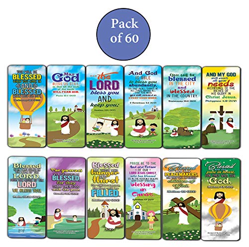 God's Blessing Christian Living Bookmarks (60-Pack) - Church Memory Verse Sunday School Rewards - Christian Stocking Stuffers Birthday Party Favors Assorted Bulk Pack
