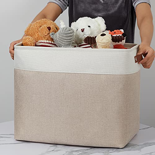 DULLEMELO Collapsible Bundle Baskets 2 Large Baskets 17"x12"x15" + 2 Narrow Baskets 15"x6"x5.5"(White&Khaki)