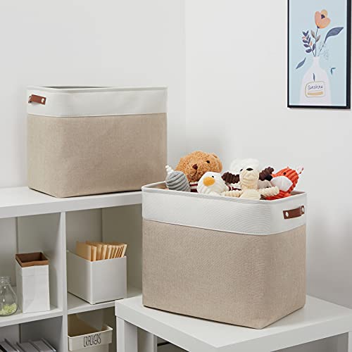 DULLEMELO Collapsible Bundle Baskets 2 Large Baskets 17"x12"x15" + 2 Narrow Baskets 15"x6"x5.5"(White&Khaki)