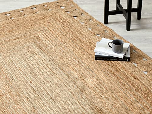 GRUHUM Jute Area Rugs- Natural Fibre Handwoven 5'x8' ft Boho Charm Farmhouse Rustic Vintage Eco Friendly Soft Braided Rug for Indoor Outdoor Kitchen Bedroom Living Room Hallways Enterways Rectangle