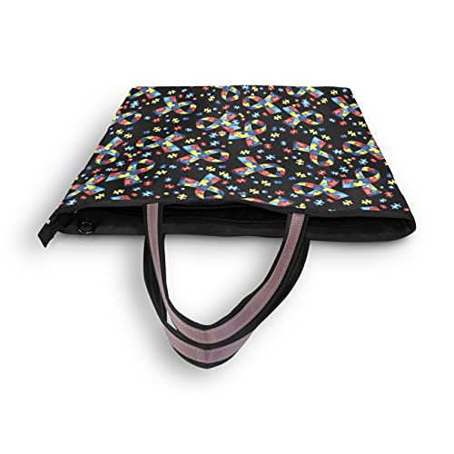 HJJKLLP Women Large Tote Top Handle Shoulder Bags Autism Awareness Breast Cancer Ladies Handbag