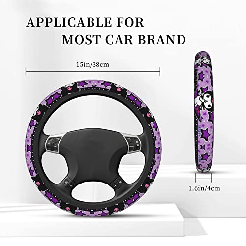 Gearbest Cute Cartoon Kuromi Steering Wheel Cover Universal 15 in Car Accessories for Men Women,Steering Wheel Protector Comfortable Protective Case for SUV Sedan Decor