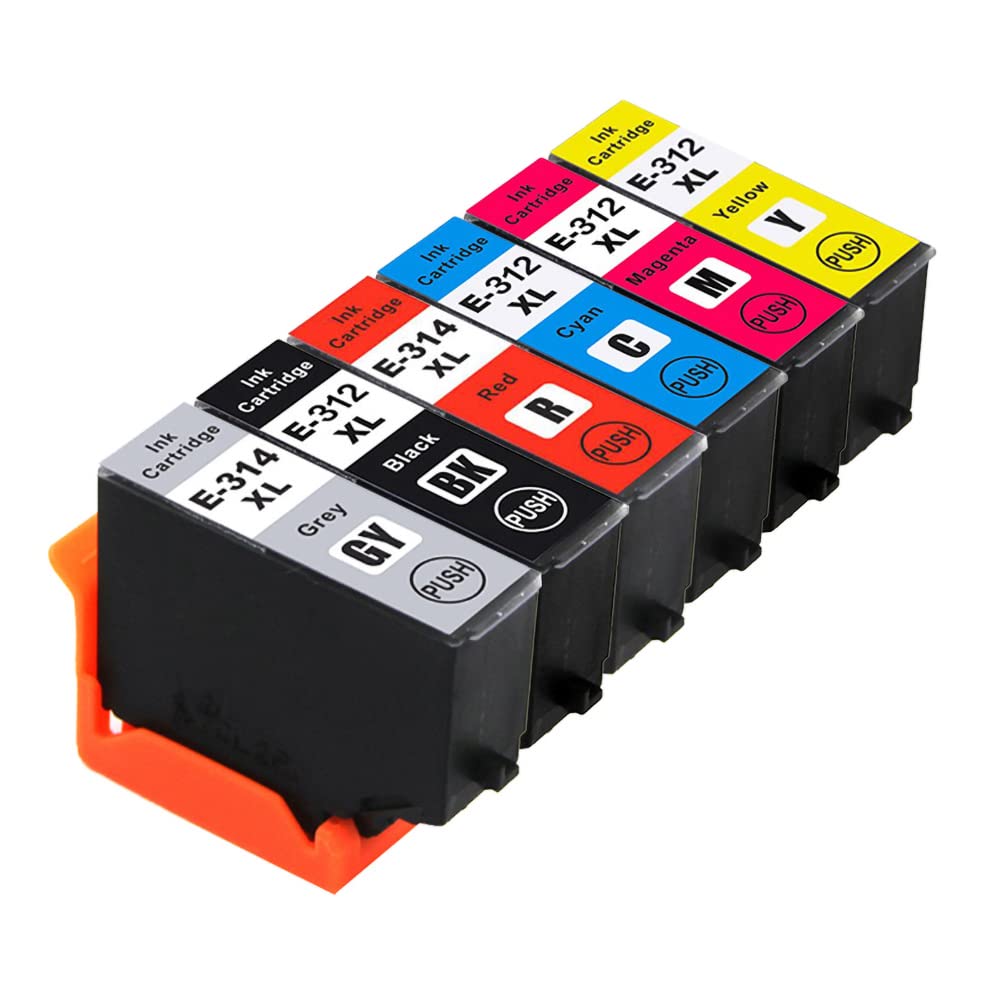 BuyInk Compatible Ink cartridge Replacement for Photo XP-15000 312 312XL 314 E-312XL T-312XL, Grey, Red, Cyan, Yellow, Magenta, Black, 6 Pack