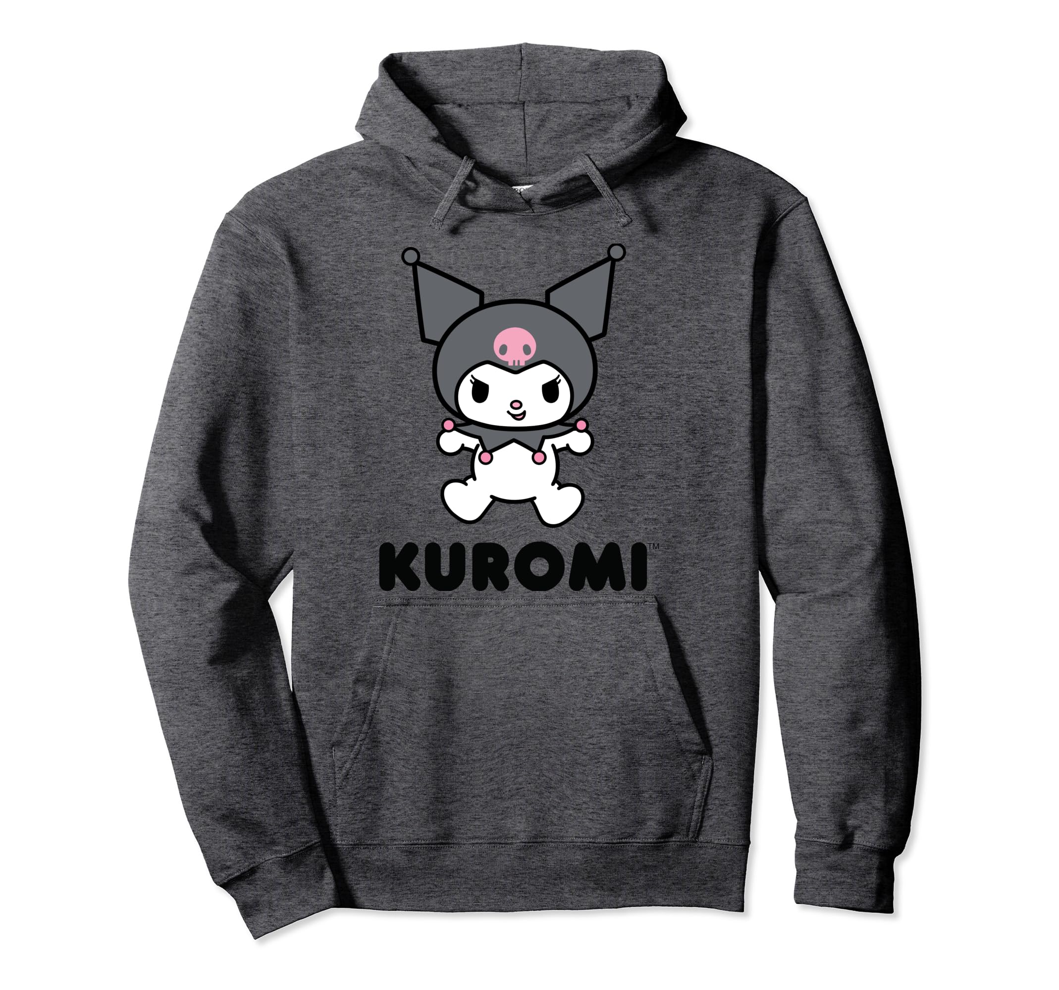 SANRIO Kuromi Character Front and Back Pullover Hoodie, Grey, Small