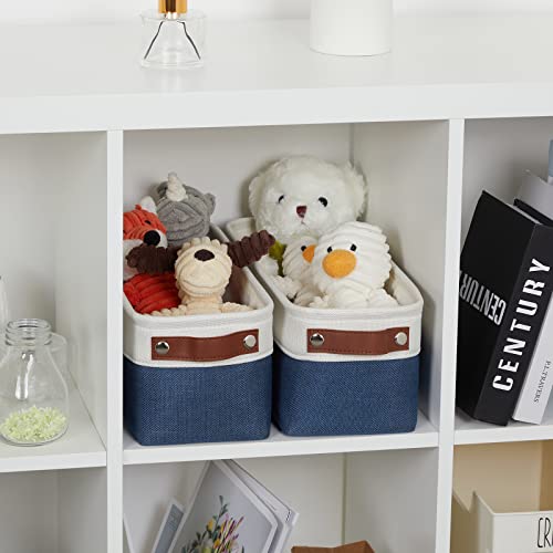 DULLEMELO Collapsible Bundle Baskets 3 Medium Baskets 15"x11"x9.5" + 2 Narrow Baskets 15"x6"x5.5"(White&Blue)