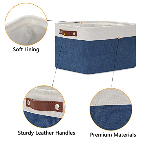 DULLEMELO Collapsible Bundle Baskets 3 Medium Baskets 15"x11"x9.5" + 2 Narrow Baskets 15"x6"x5.5"(White&Blue)