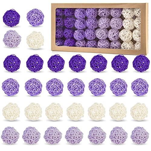 DomeStar Decorative Balls Centerpiece Bowls, 32PCS Purple Rattan Balls Very Peri Wicker Balls 2 Inch Natural Decorative Orbs Vase Fillers