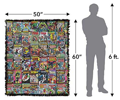 LOGOVISION Marvel Comic Blanket, 50"x60" Misc. Comic Collage Woven Tapestry Cotton Blend Fringed Throw
