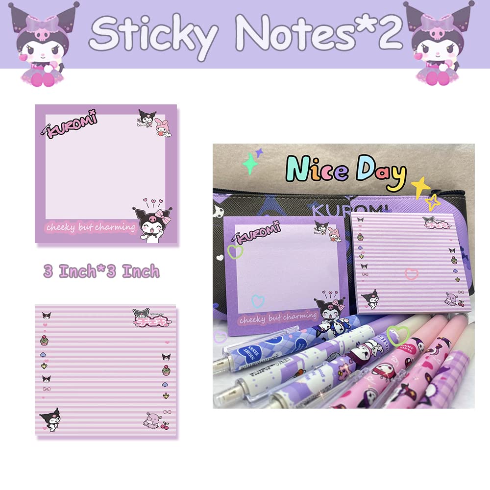 Cartoon Kawaii Set Including Bookmarks Pens Card Holders with Lanyard Sticky Note Ruler Stickers Button Badges Keychain