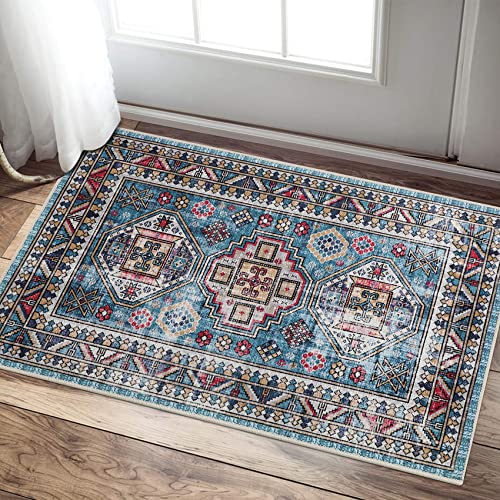 Falflor 2'x3' Tribal Area Rug Non Slip Vintage Entryway Rug Low Profile Indoor Door Mat Washable Throw Rug for Bedroom Kitchen Floor Mat for Living Room Laundry Room