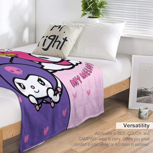 Flannel Blanket, Soft Cozy Lightweight Throw Blanket Cute Purple Patchwork Blanket Gift for Couch Bed Office Travel All Season 40x50 Inches