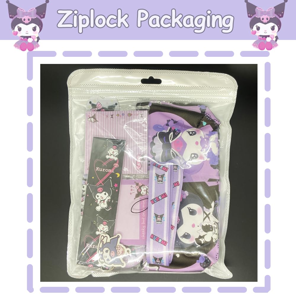 Cartoon Kawaii Set Including Bookmarks Pens Card Holders with Lanyard Sticky Note Ruler Stickers Button Badges Keychain