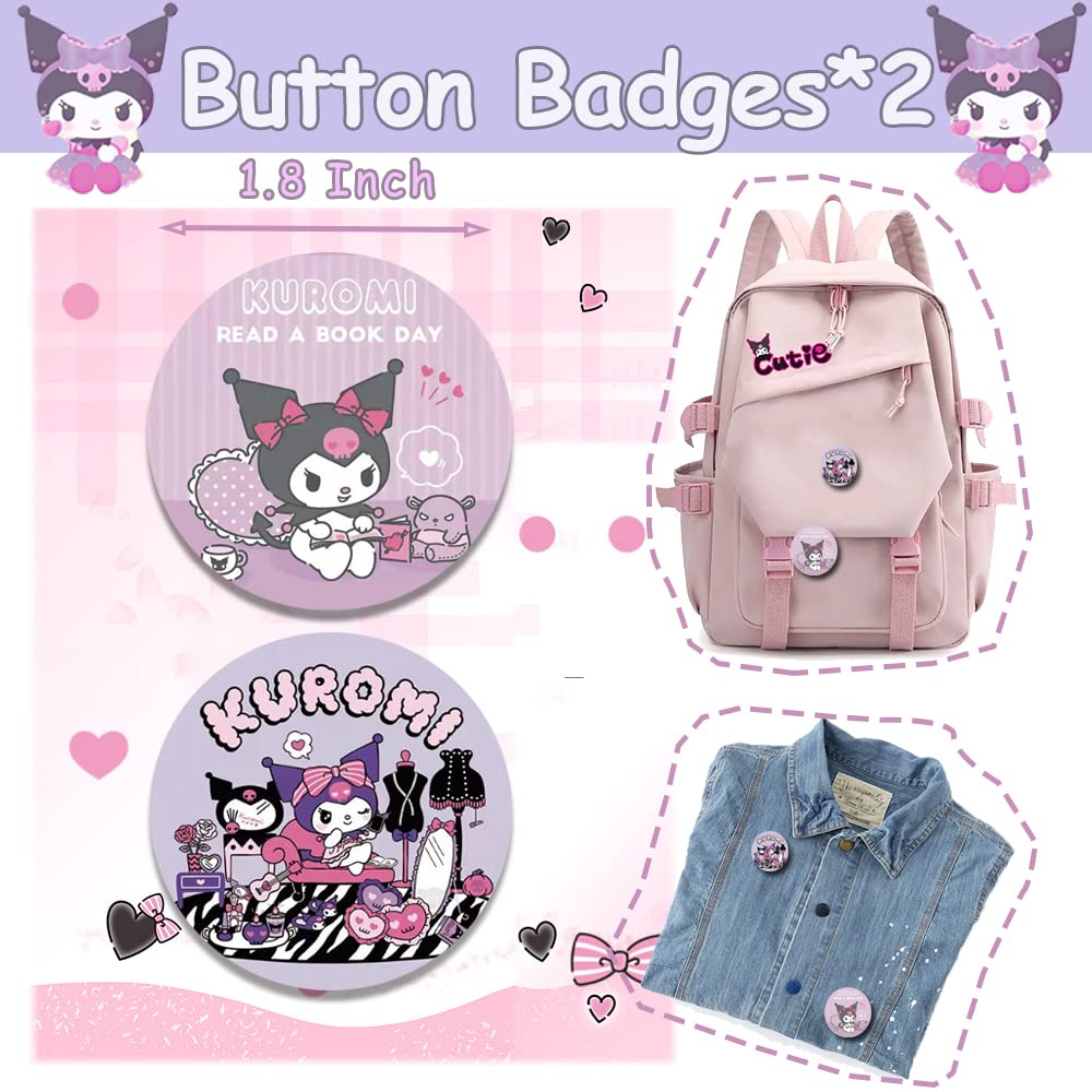 Cartoon Kawaii Set Including Bookmarks Pens Card Holders with Lanyard Sticky Note Ruler Stickers Button Badges Keychain