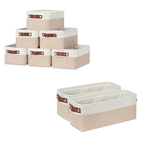 DULLEMELO Collapsible Bundle Baskets 6 Small Baskets 11.8"x7.9"x5.1" + 2 Narrow Baskets 15"x6"x5.5"(White&Khaki)