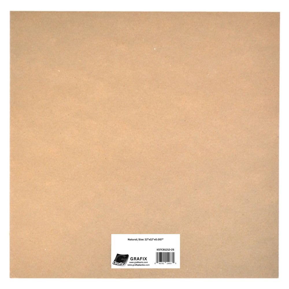 Grafix Medium Weight Acid-Free 0.057” Chipboard Sheets, Create Three-Dimensional Embellishments for Cards, Papercrafts, Mixed Media, Home Décor, and More, 12 x 12, Natural, 25 Count