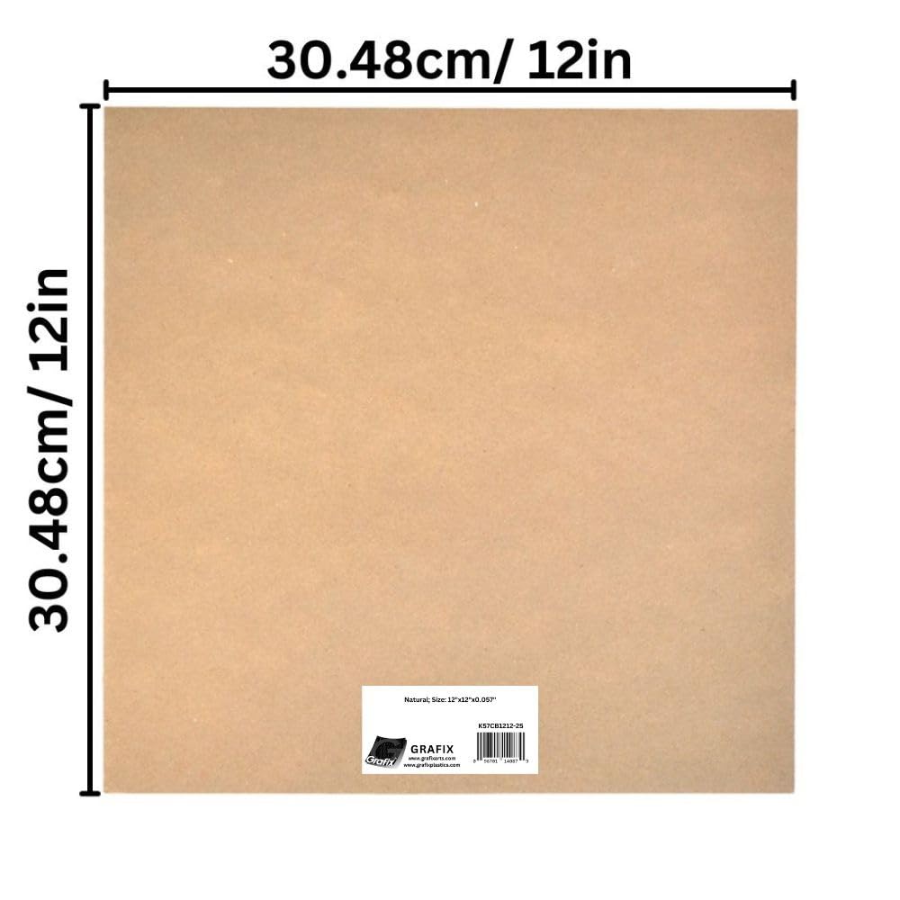 Grafix Medium Weight Acid-Free 0.057” Chipboard Sheets, Create Three-Dimensional Embellishments for Cards, Papercrafts, Mixed Media, Home Décor, and More, 12 x 12, Natural, 25 Count
