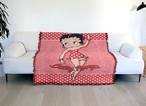LOGOVISION Betty Boop Blanket, 50"x60" Paisley & Polka Dots Woven Tapestry Cotton Blend Fringed Throw