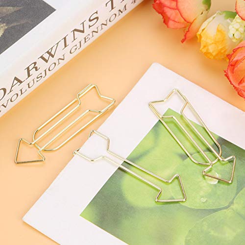 12pcs Gold Paper Clips, Electroplating Metal Arrow Shaped Paper Clip Funny Stationery Bookmark Marking Clip