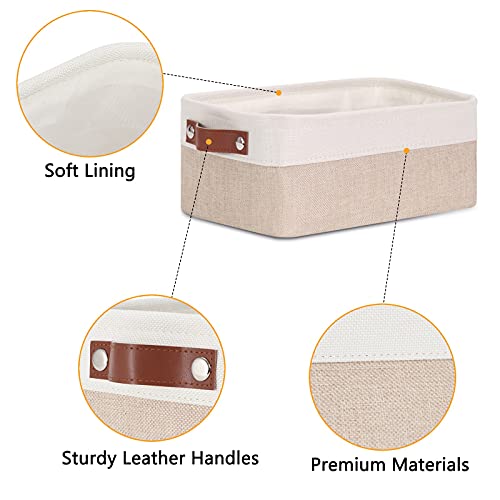 DULLEMELO Collapsible Bundle Baskets 6 Small Baskets 11.8"x7.9"x5.1" + 2 Narrow Baskets 15"x6"x5.5"(White&Khaki)