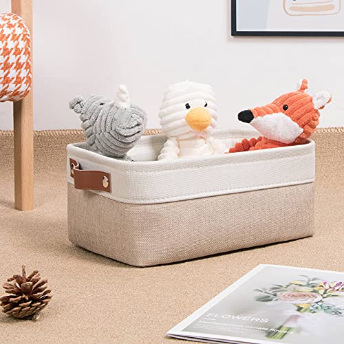 DULLEMELO Collapsible Bundle Baskets 6 Small Baskets 11.8"x7.9"x5.1" + 2 Narrow Baskets 15"x6"x5.5"(White&Khaki)