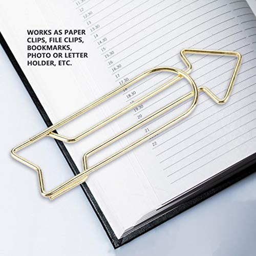 12pcs Gold Paper Clips, Electroplating Metal Arrow Shaped Paper Clip Funny Stationery Bookmark Marking Clip